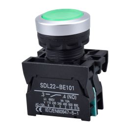 Pulsador Luminoso Rasante Verde 22mm 1na+1nc